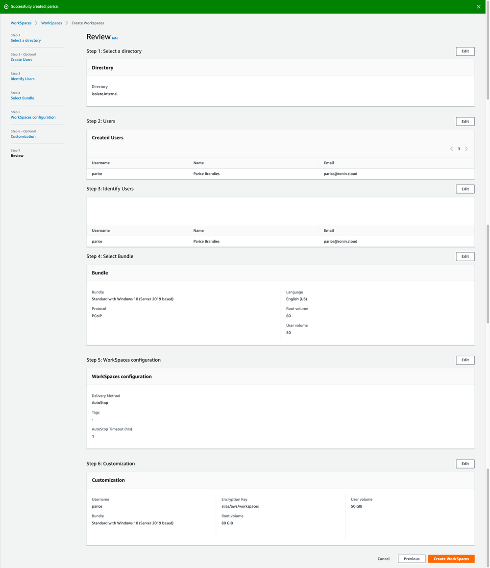 Creating Users a WorkSpace for RONIN Isolate